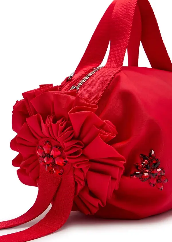 Simone Rocha Double Ribbon Rosette Mini Nylon Top Handle Bag - Red