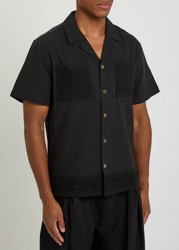 CHE Inigo Crot-trim Cotton And Linen-blend Shirt - Black