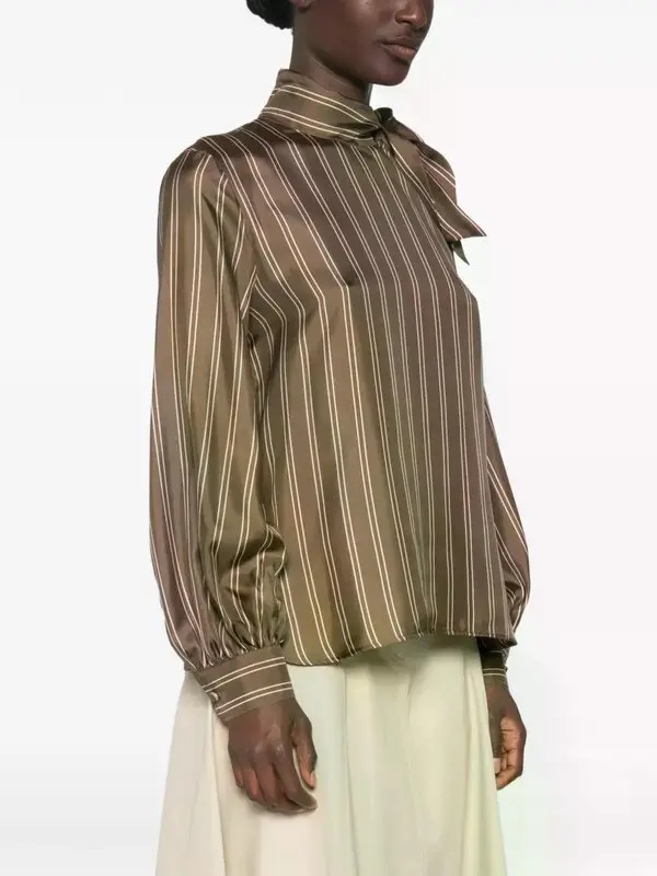 Max Mara Striped Pussy-bow Blouse - Brown