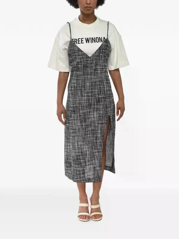 Off-White Tweed Effect Layered Midi Dress