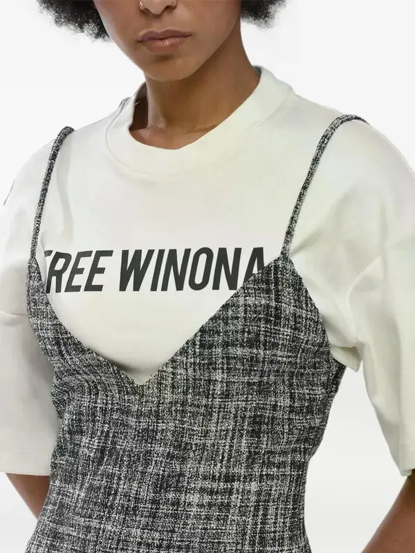 Off-White Tweed Effect Layered Midi Dress