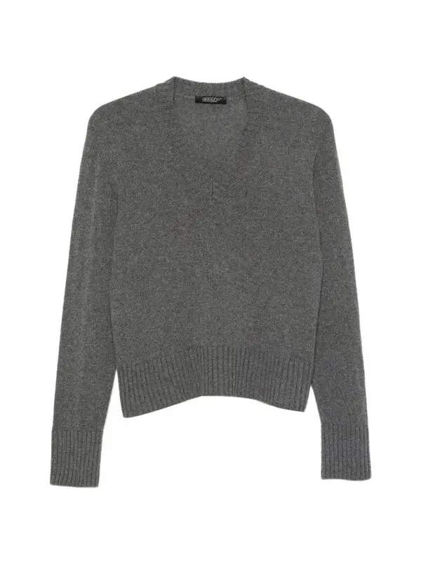 ARAGONA V-neck Ribbed Trim Sweater - Grey