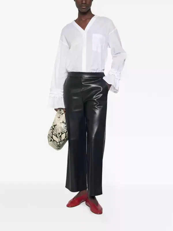 Max Mara Cropped Palazzo Pants In Faux Leather - Blue