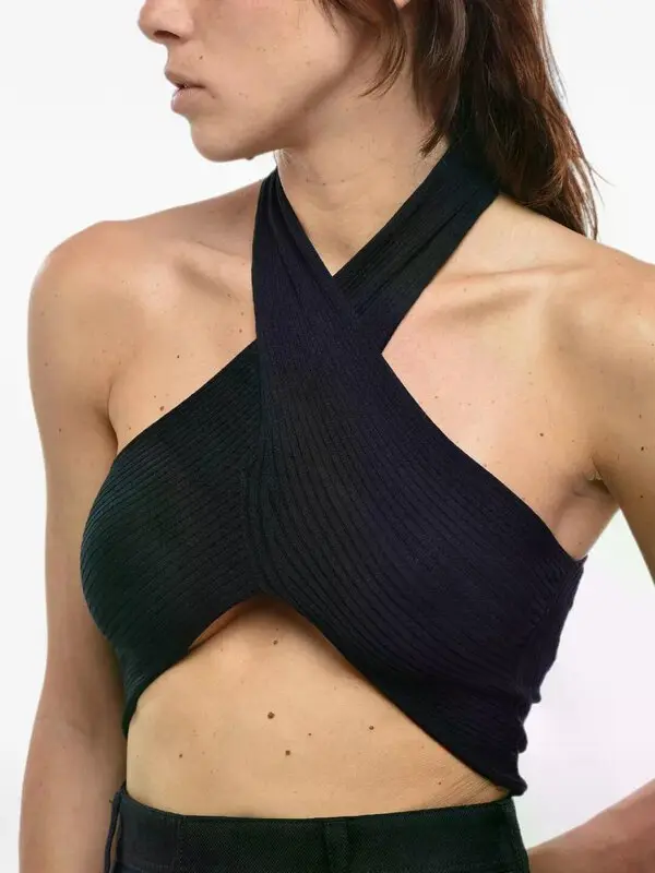 Stella McCartney Ribbed-knit Wrap-design Top - Blue