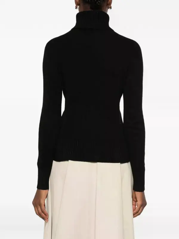 ARAGONA Roll Neck Ribbed Trim Sweater