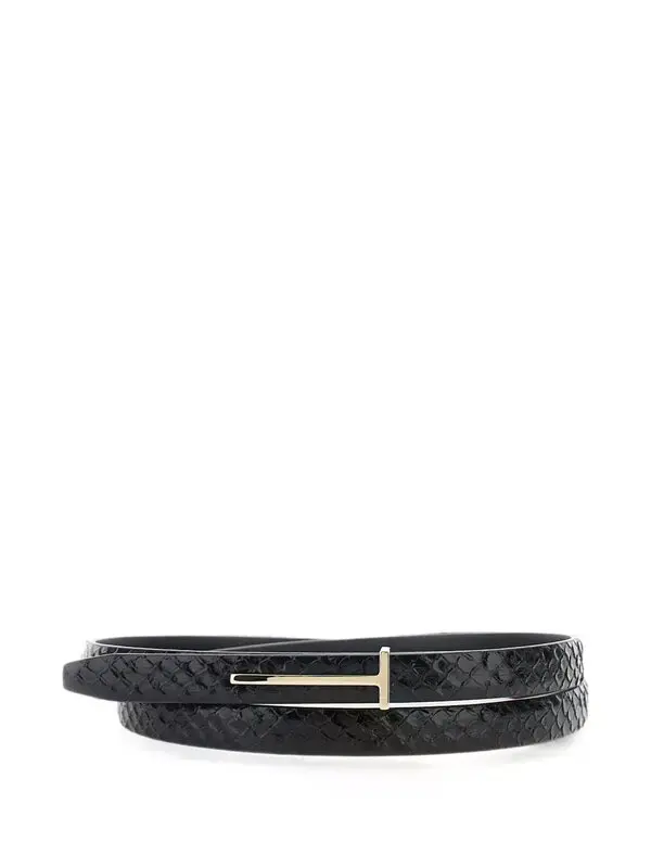 TOM FORD T-logo Snakeskin-effect Belt - Black