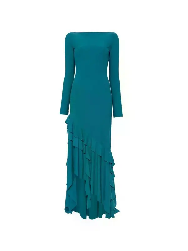 Moschino Ruffled Asymmetric Long-sleeve Maxi Dress - Blue