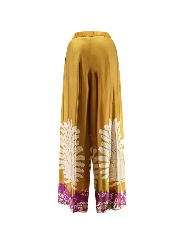 BYE FIRENZE Pleated Palazzo Pants With Palm Leaf Print