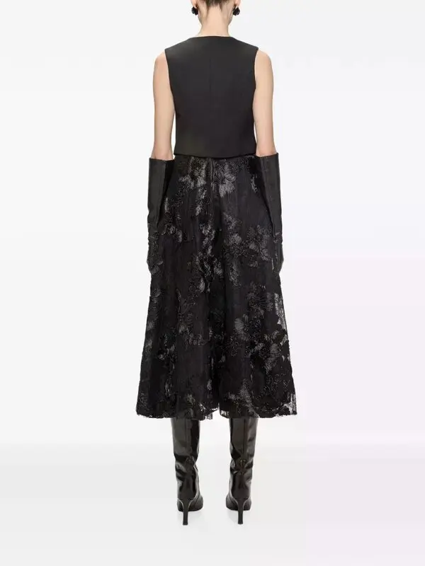 NISSA Floral-embroidered A-line Midi Skirt