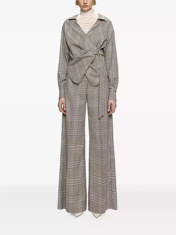 NISSA Checked Wrap Shirt With Spread Collar And Curved Hem