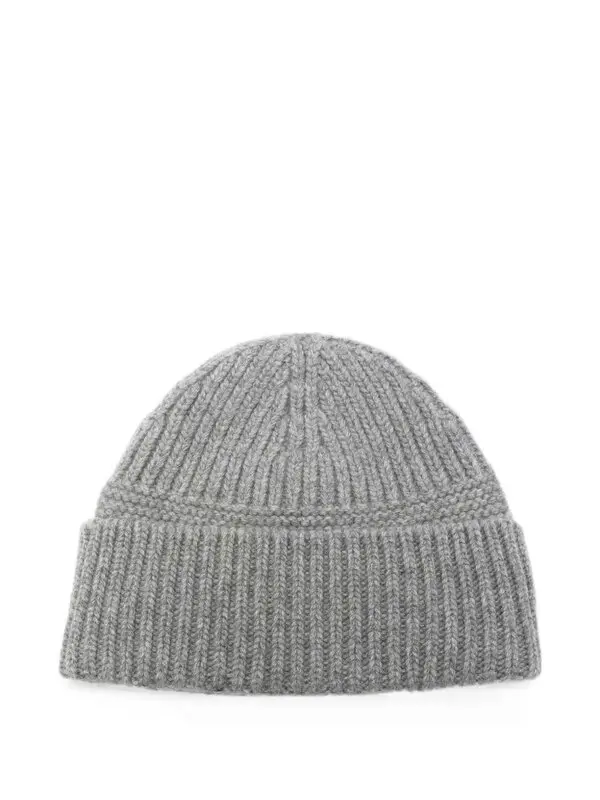 Miu Miu Ribbed Knit Wool Beanie With Logo Patch