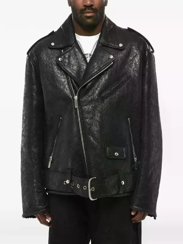 Off-White Shearling Biker Jacket Craq With Vintage Effect