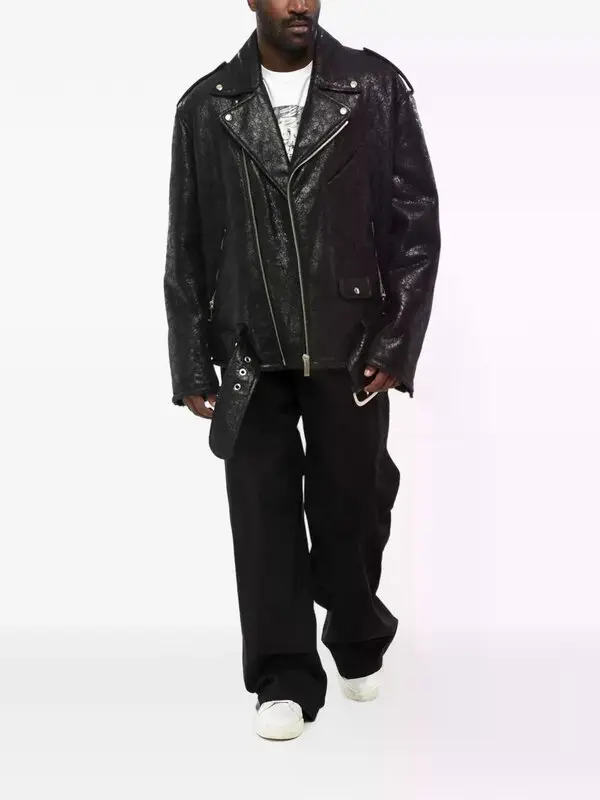 Off-White Shearling Biker Jacket Craq With Vintage Effect