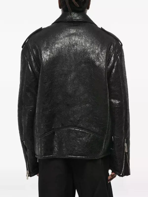 Off-White Shearling Biker Jacket Craq With Vintage Effect