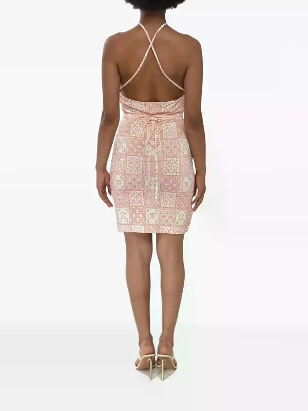 Off-White Maiolica Print Halterneck Mini Dress - Pink