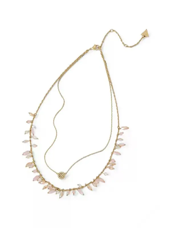 Guess Tone Layered Necklace With Bead Embellishment And Logo Plaque Pendant - Gold