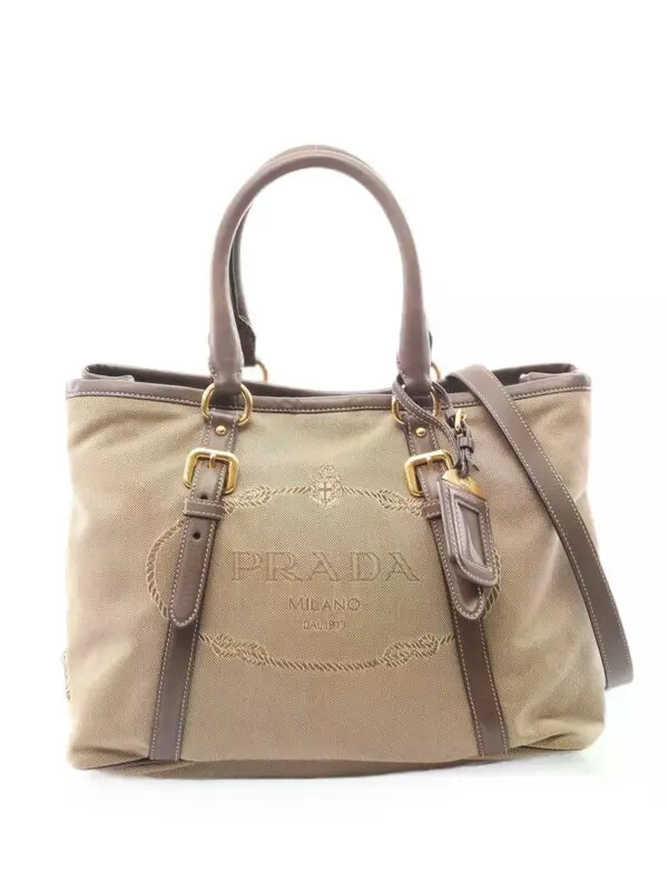 Prada 2000s Logo Jacquard Handbag - Neutrals