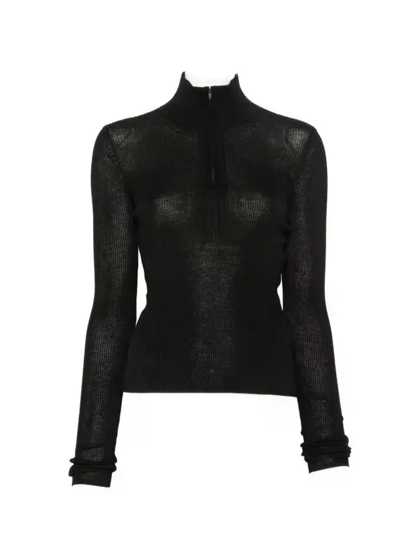 THE FRANKIE SHOP Sade Half-zip Ribbed-knit Top
