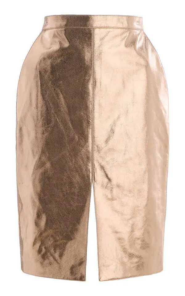 Saint Laurent Leather Midi Skirt - Metallic