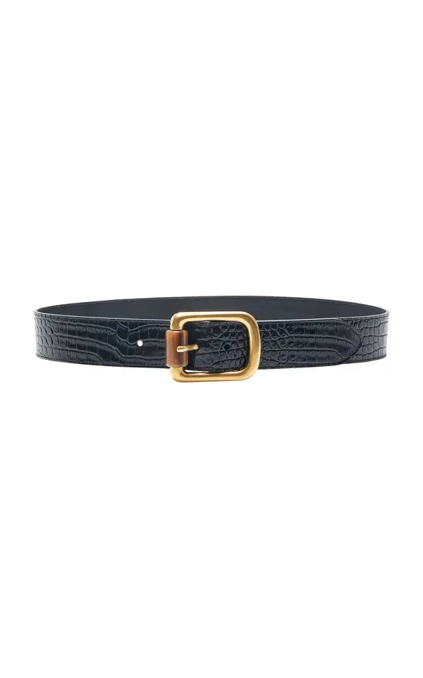 Saint Laurent Crocodile-embossed Leather Belt - Black