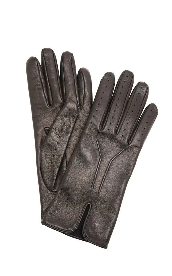 Saint Laurent Slit Leather Gloves - Black