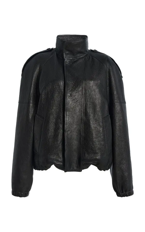 Saint Laurent Collared Leather Jacket - Black