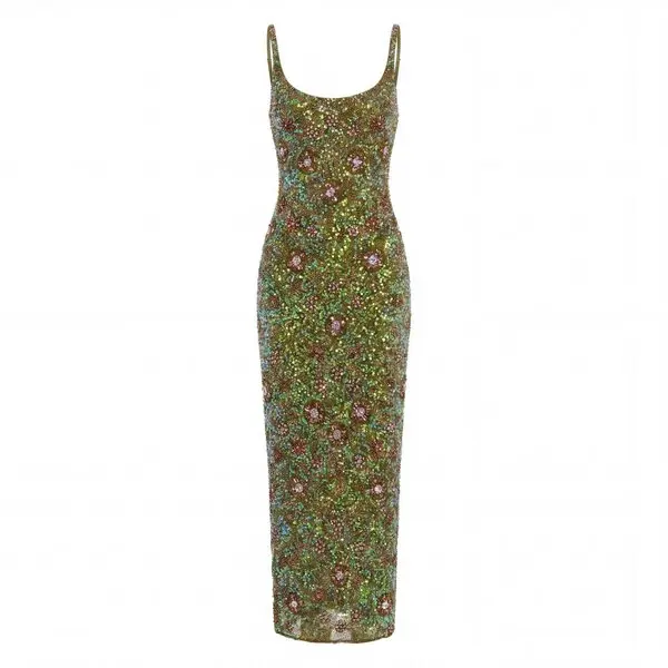 Mac Duggal Sleeveless Embellished Floral Maxi Dress - Green