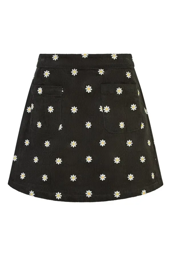 YUMI Corduroy Embroidered Daisy Mini Skirt