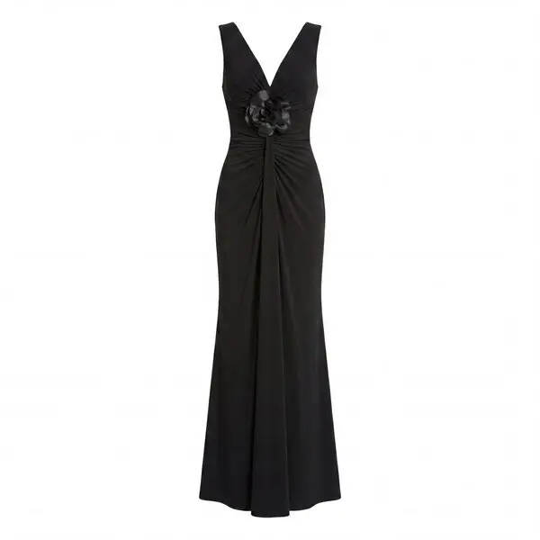 Mac Duggal Sleeveless V-neck Gown With 3d Flower Accent