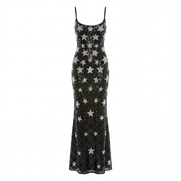Mac Duggal Star Embellished Sleeveless Open Back Sequin Gown