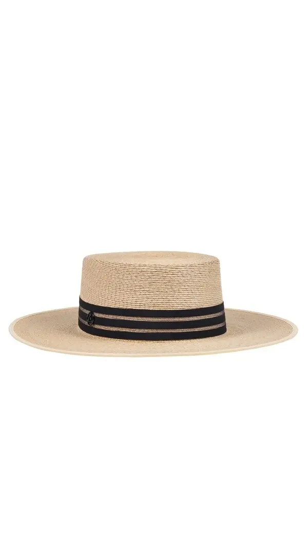 LE TRAP Boater Hat With Striped Band - Black