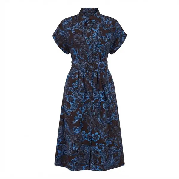 YUMI Paisley Print Belted Midi Shirt Dress