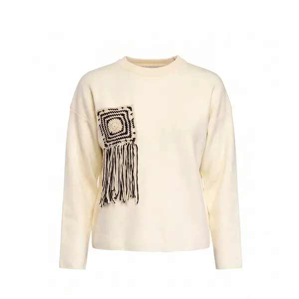 TANTRA SPAIN SL Knitted Sweater With Crochet Pocket Detail - Beige