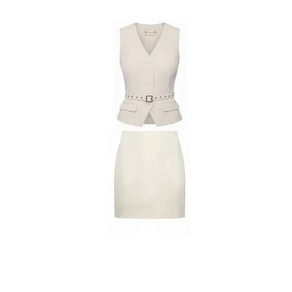 ALINA CERNATESCU Ivory Vest And Mini Skirt Matching Set