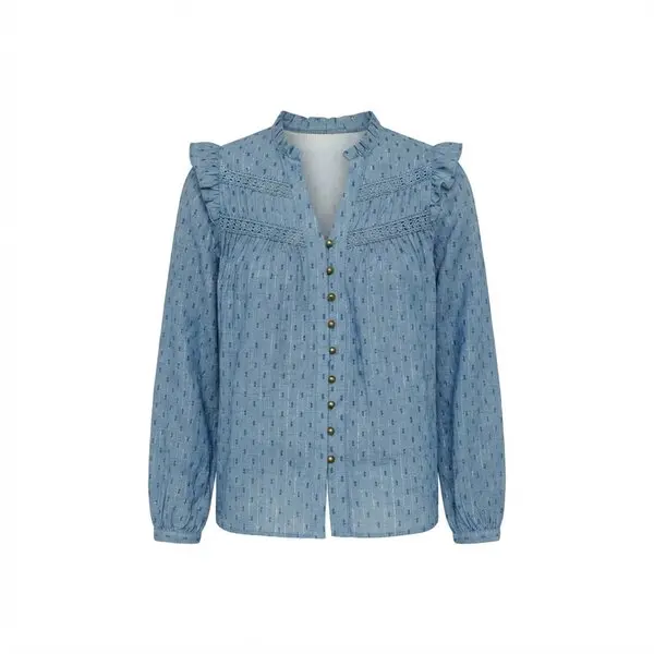 YUMI Cotton Textured Spot Shirt With Lace Detail