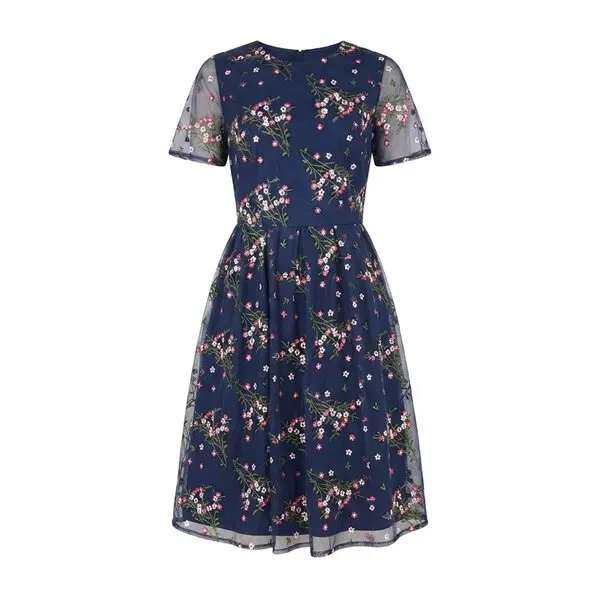 YUMI Embroidered Floral Mesh Midi Dress