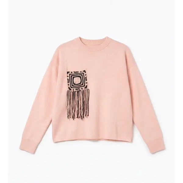 TANTRA SPAIN SL Knitted Sweater With Crochet Detail And Pocket - Pink