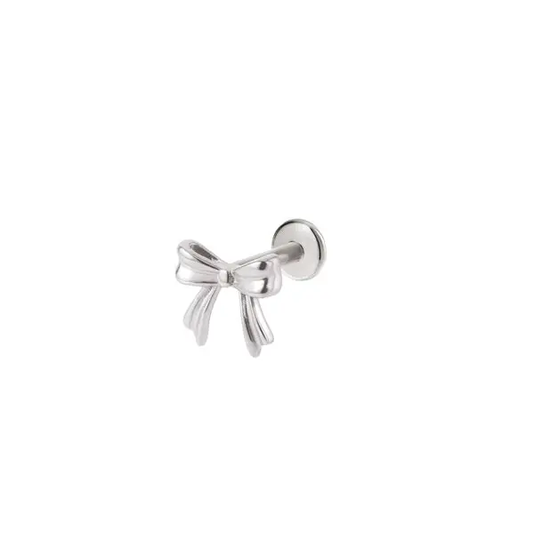 VANCHI Bow Threadless Flat Back Titanium Cartilage Stud In Platinum