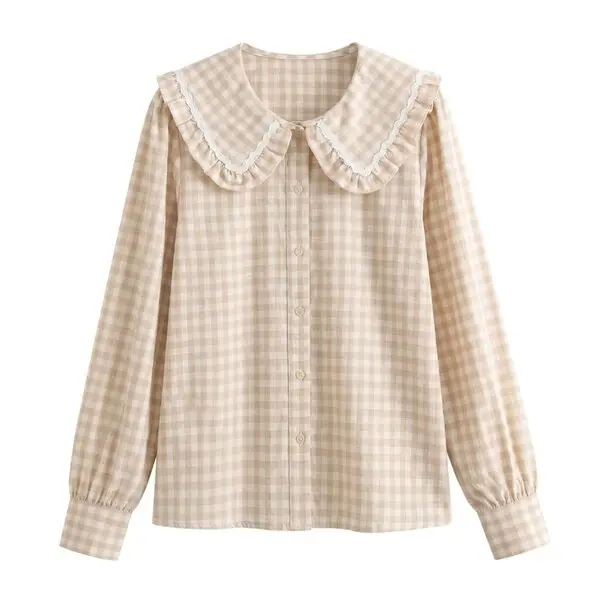 LATELIER LONDON L'atelier London Gingham Frill Collar Blouse