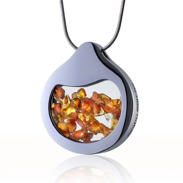MY LITTLE NATURE Natural Genuine Amber Pendant - Silver