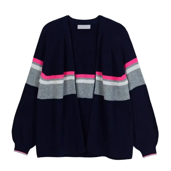 COVE Navy Neon Stripe Cardigan - Blue
