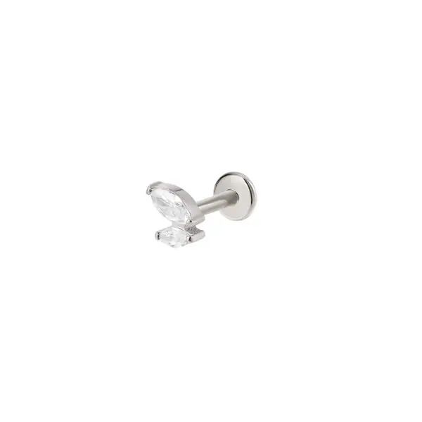 VANCHI Double Marquise Threadless Flat Back Titanium Cartilage Stud In Platinum