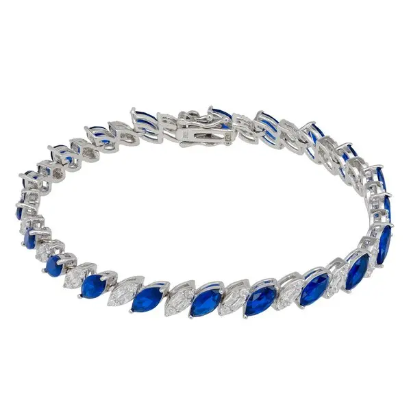 LATELITA Silver Marquise Tennis Bracelet With Sapphire And Simulated Diamonds - Silver/white/blue