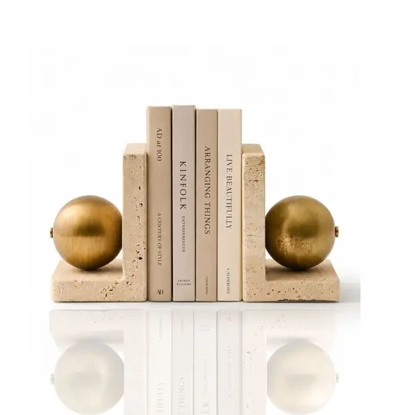 MARLETH Neutrals / Brass Sphere Bookends, Set Two