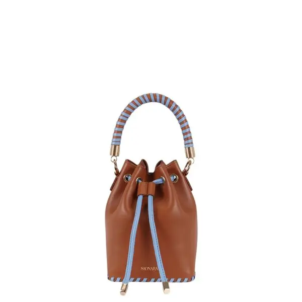 SAONARA BRAND Mini Bucket Bag Caramel Blue Sky Leather