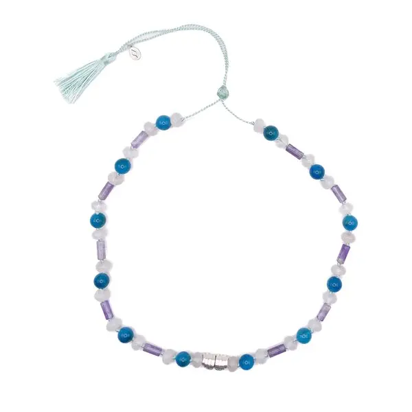 Après Youth Spud Beaded Friendship Necklace With Tasseled Silver - Blue