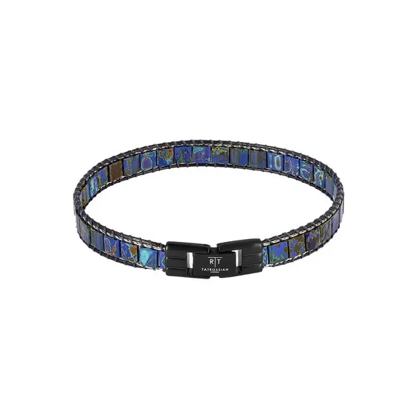 Tateossian Mosaic Bracelet In Ip Black Plated With Glass Beads - Blue