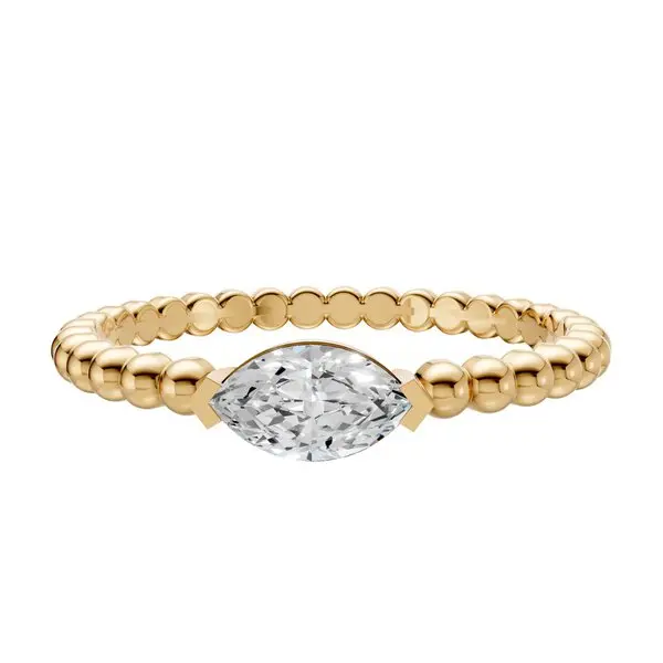 AYA FINE JEWELRY 0.30 Ct Solitaire Marquise Lab Diamond Beaded Ring In 14k Gold - Yellow