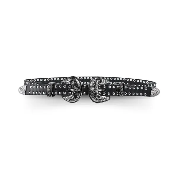 INDIGOLUSH Mini Western Studded Double Buckle Belt Silver