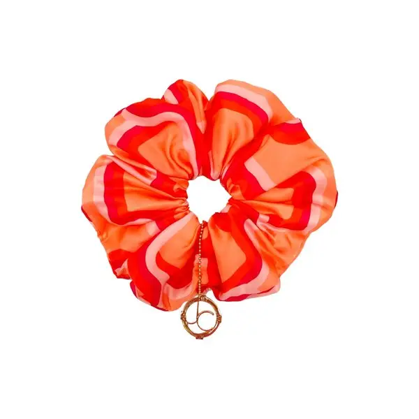 JULIA CLANCEY Oversized Silk Scrunchy With Chain Link Detail - Orange